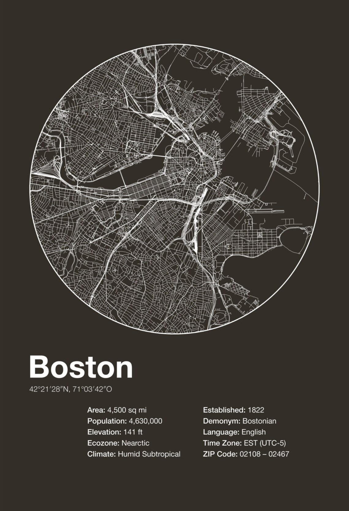 BOSTON INFO MAP - Boston, Massachusetts - Minimalist Map of Boston ...
