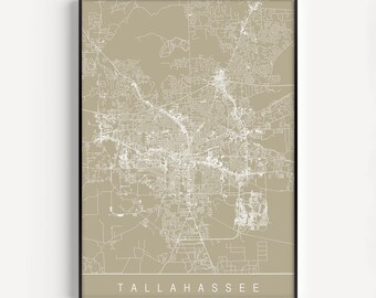 TALLAHASSEE FL Map Art Wall Decor City Map Tallahassee Florida Art ...