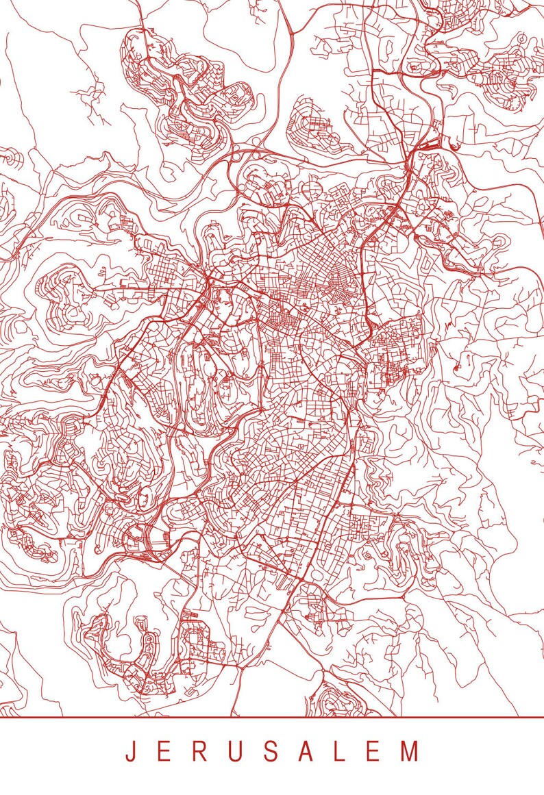 JERUSALEM MAP ART High Quality Giclee Print Minimalist - Etsy