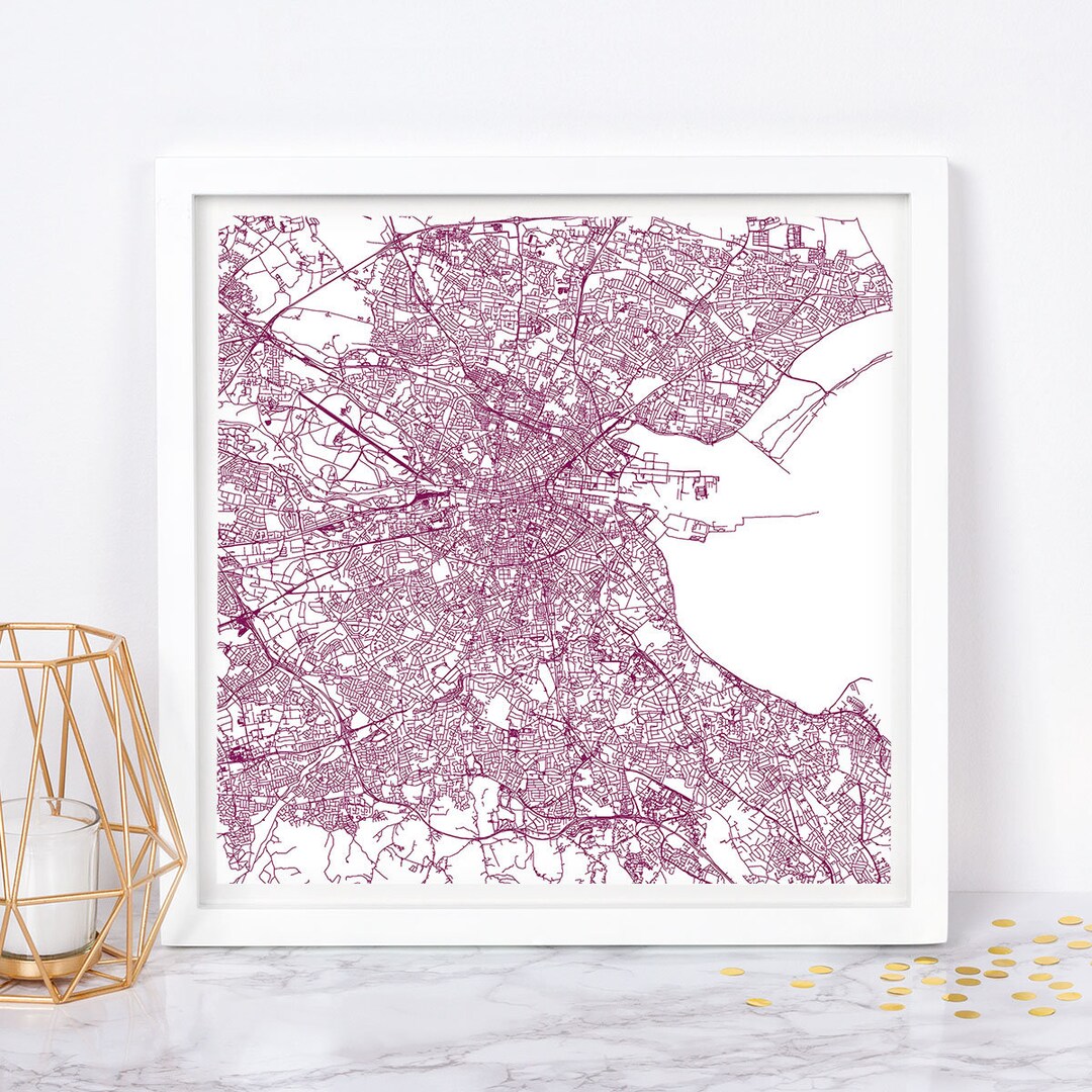 DUBLIN MAP - Fine Art Map Poster - Dublin Ireland Map Print Minimalist ...