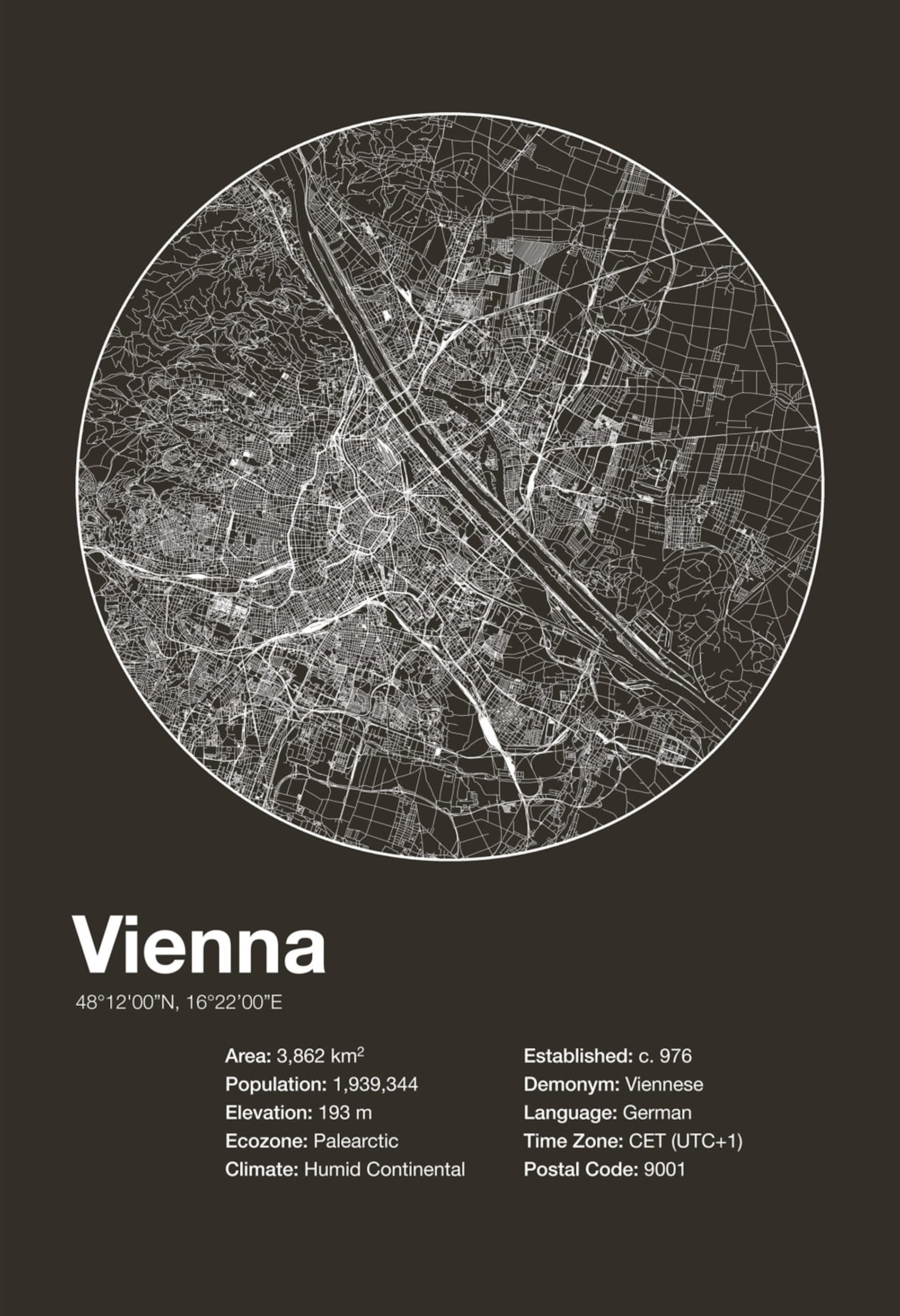 VIENNA INFO MAP - Vienna, Austria - Minimalist Map of Vienna ...