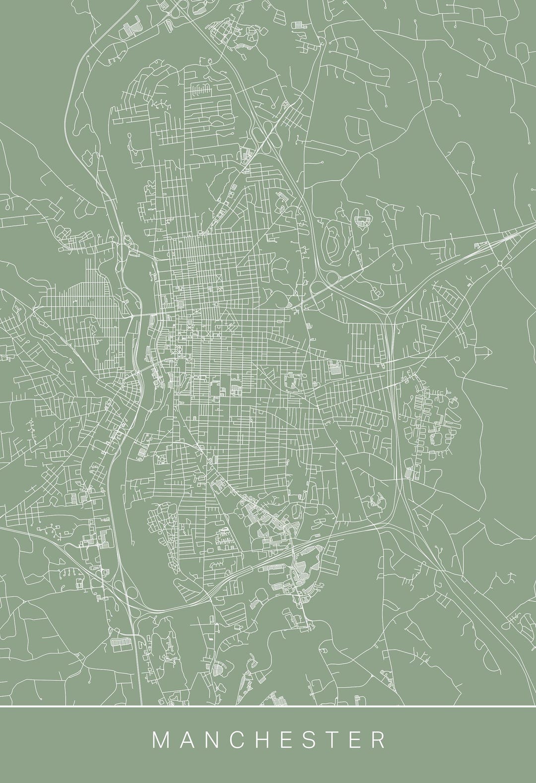 MANCHESTER NH MAP, Digital, Line Art City Map, Road Map of Manchester ...