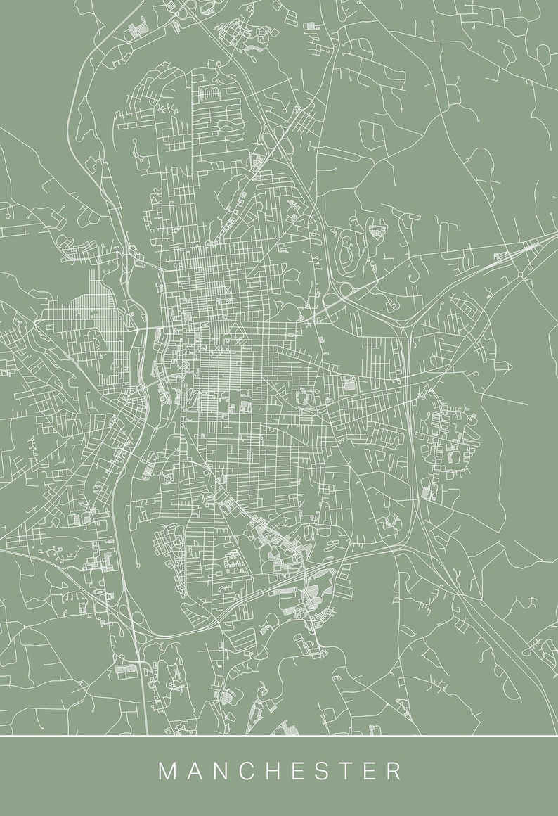MANCHESTER NH MAP, Printable Digital Download, New Hampshire City ...