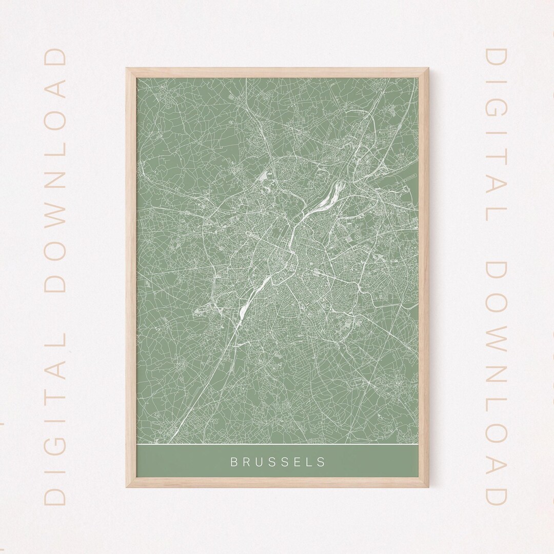 BRUSSELS CITY MAP, Digital Download, Line Art, Road Map of Brussels ...