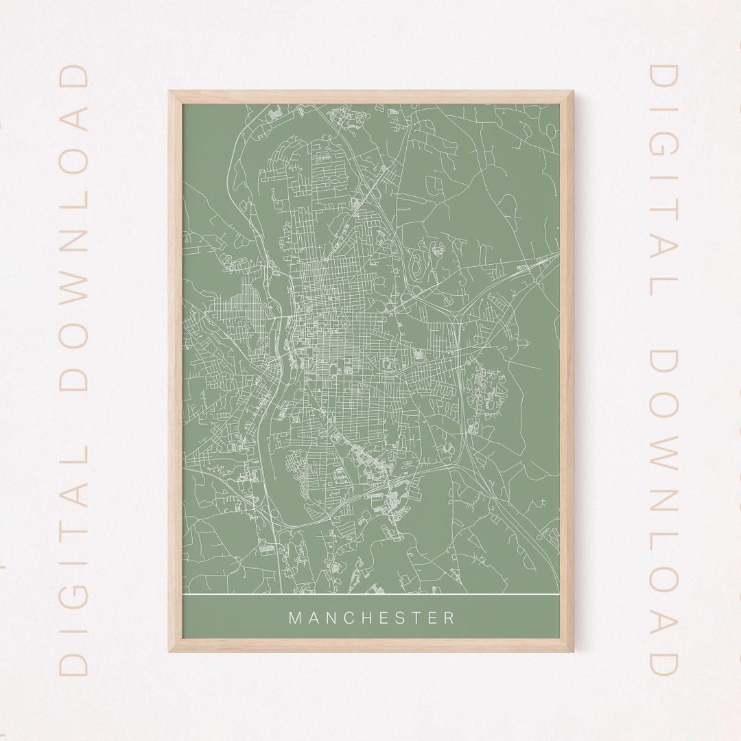 MANCHESTER NH MAP, Digital, Line Art City Map, Road Map of Manchester ...