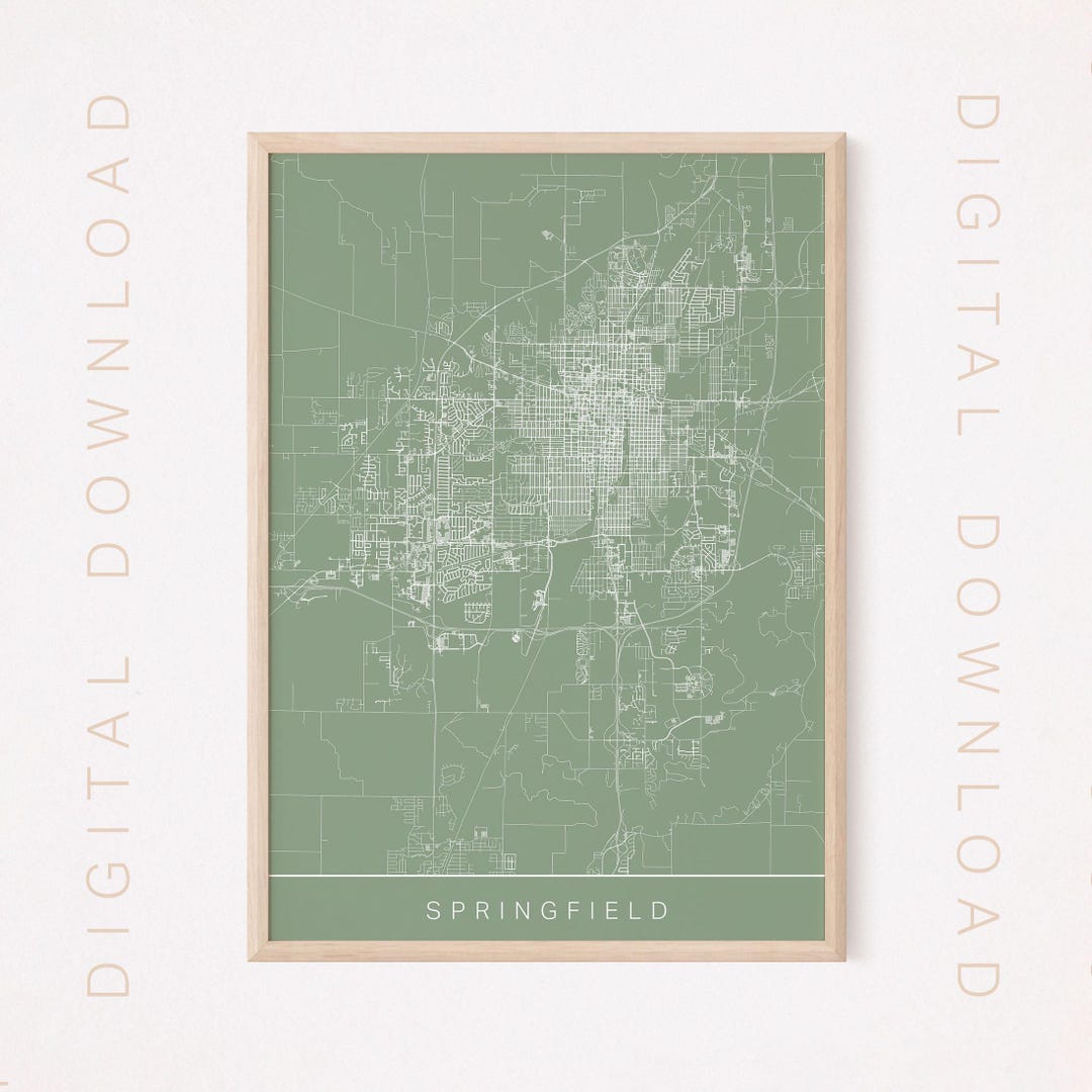 SPRINGFIELD CITY MAP, Digital, Line Art City Map, Road Map of ...