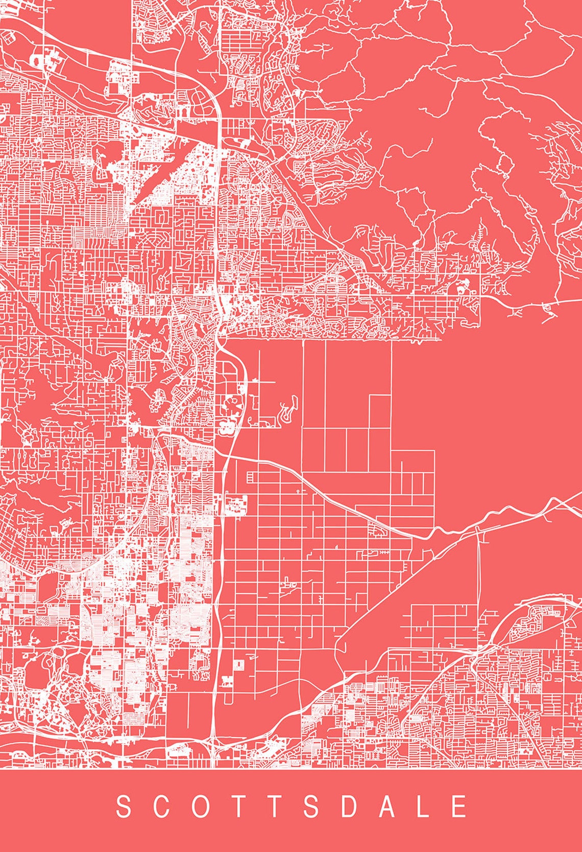 SCOTTSDALE CITY MAP Line Art City Map Road Map of - Etsy