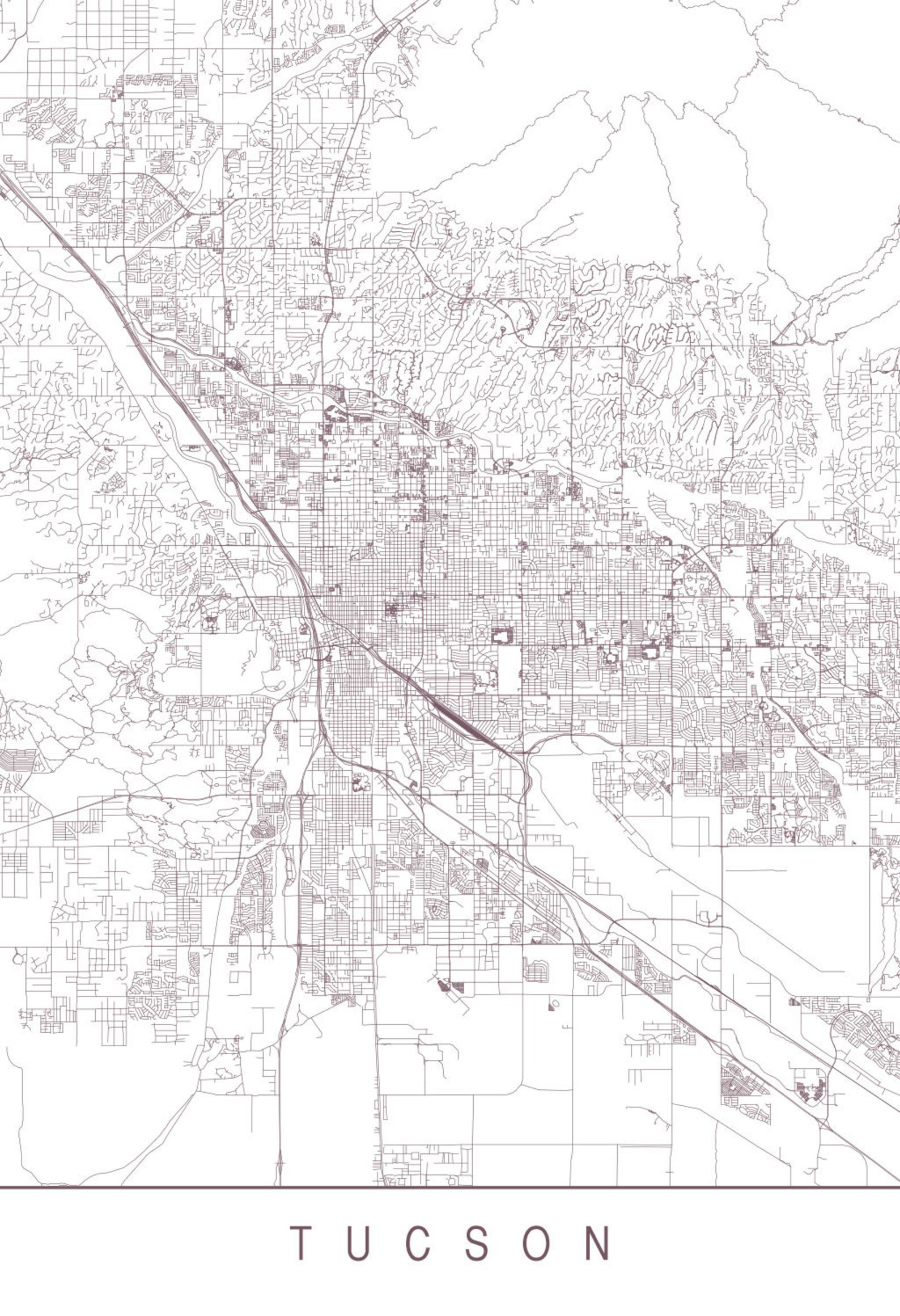 TUCSON MAP Minimalist Tucson Art Print Customizable City - Etsy