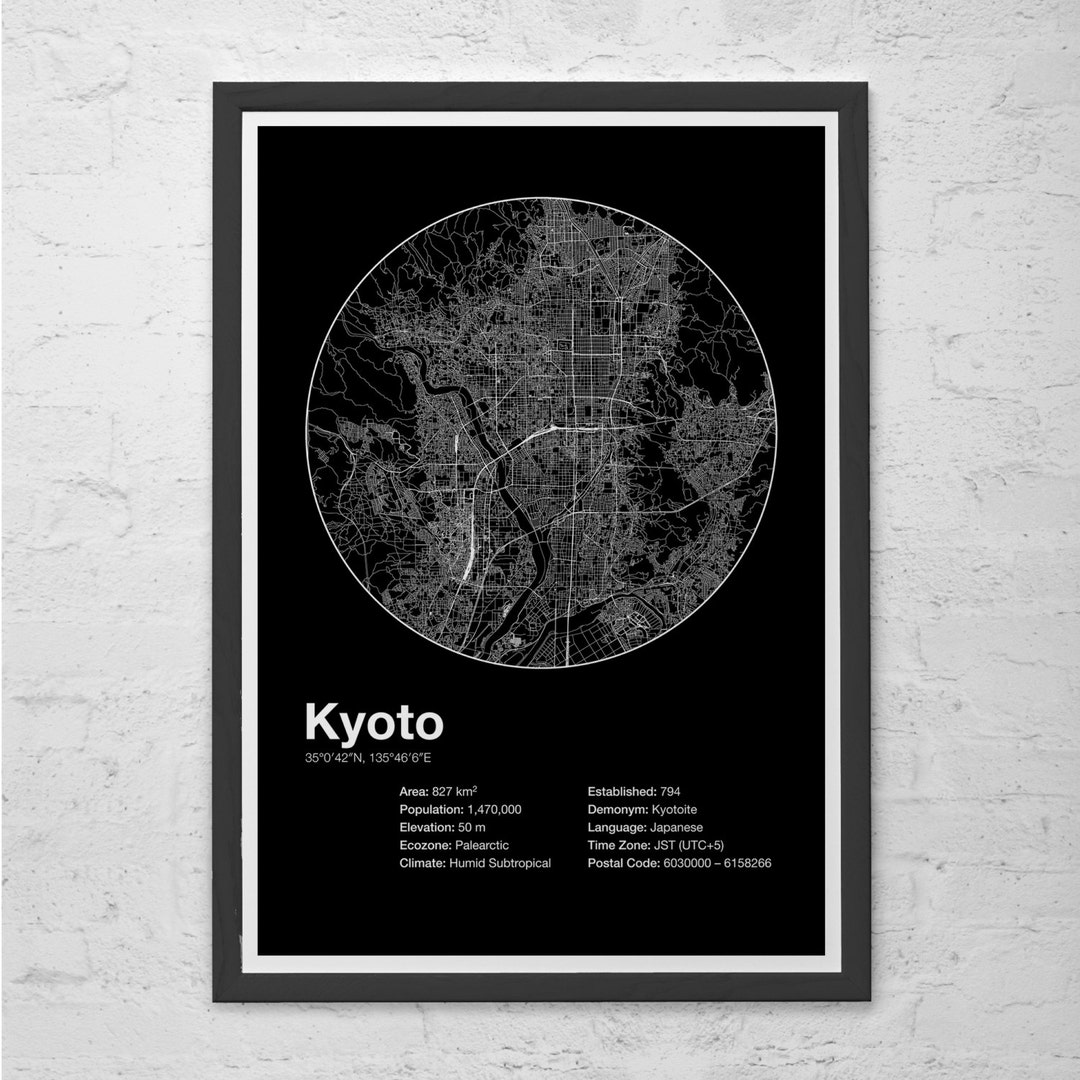 KYOTO INFO MAP - Kyoto, Japan - Minimalist Map of Kyoto, Street Map Art ...