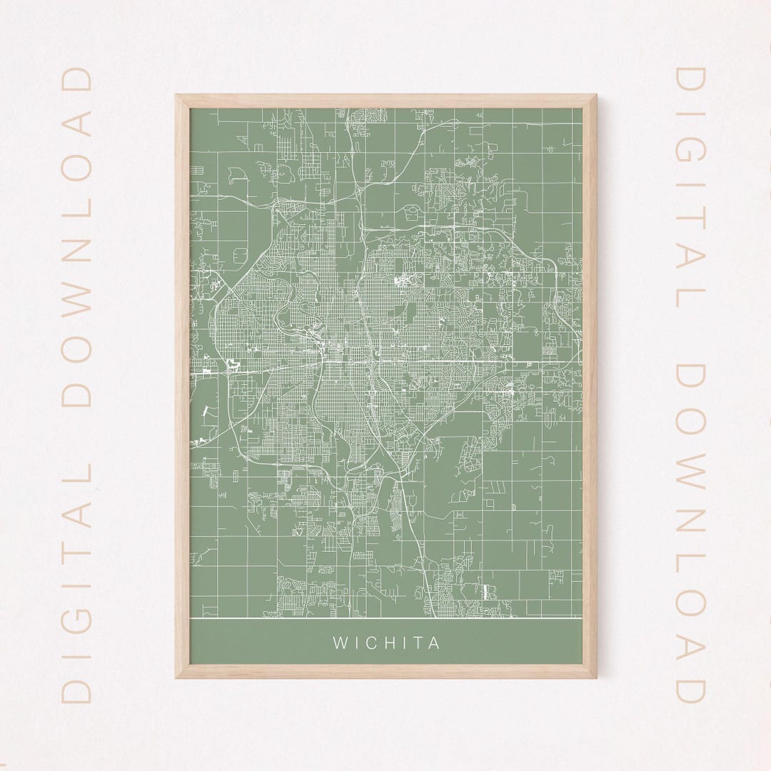 WICHITA CITY MAP, Digital, Line Art City Map, Road Map of Wichita ...