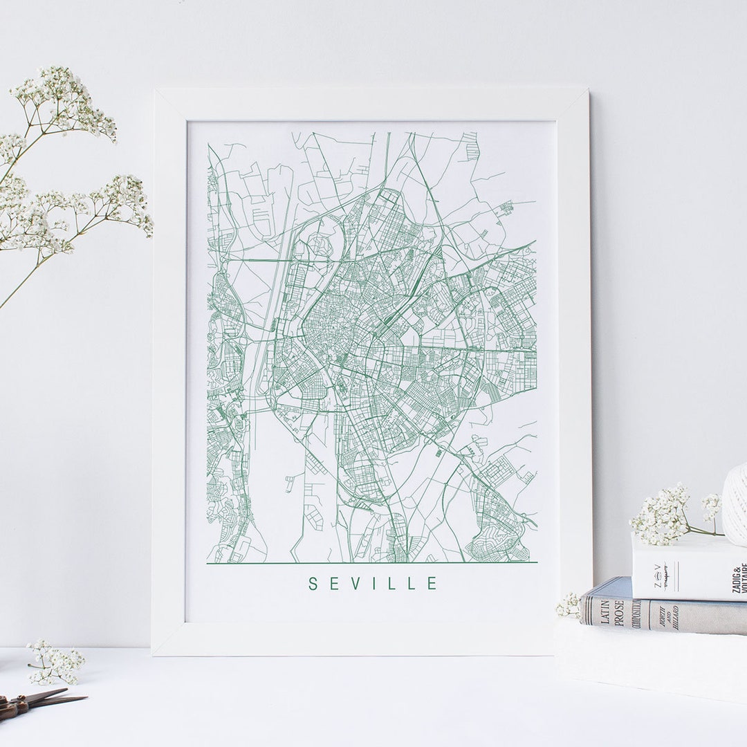 SEVILLE MAP Minimalist Seville Art Print Customizable City - Etsy