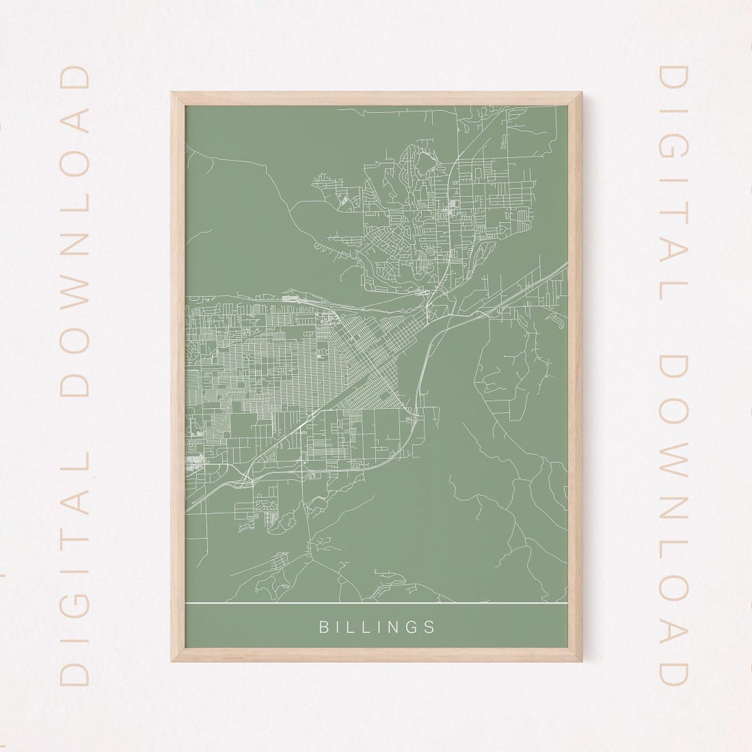 BILLINGS CITY MAP, Digital Download, Line Art City Map, Road Map of ...