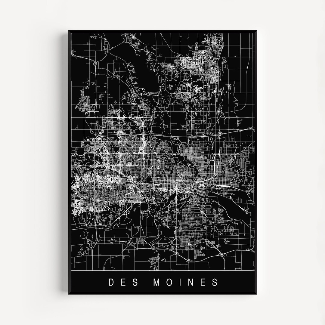 DES MOINES City MAP Art Print Line Art City Map Des Moines Iowa Map Art ...