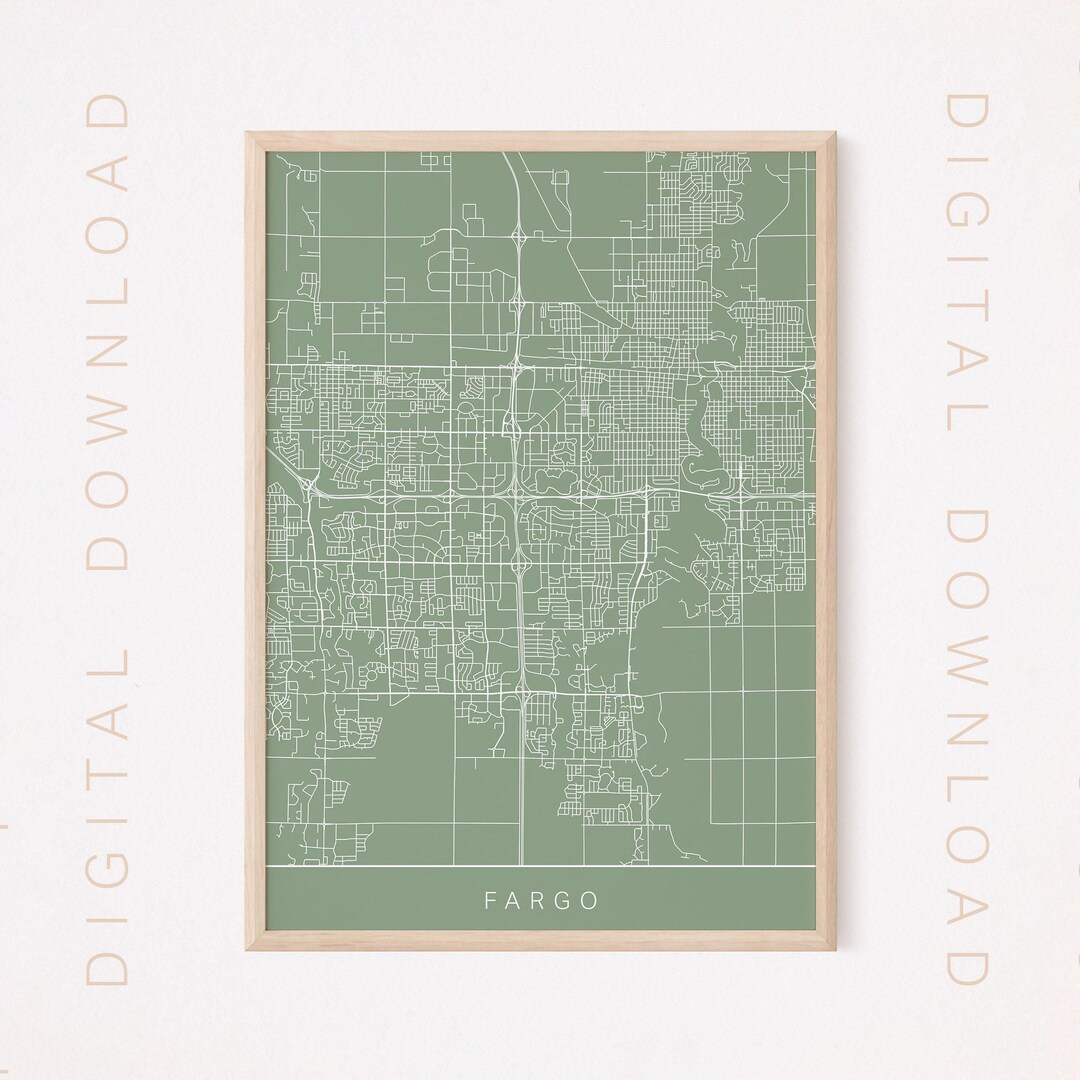 FARGO CITY MAP, Digital Download, Line Art City Map, Road Map of Fargo ...