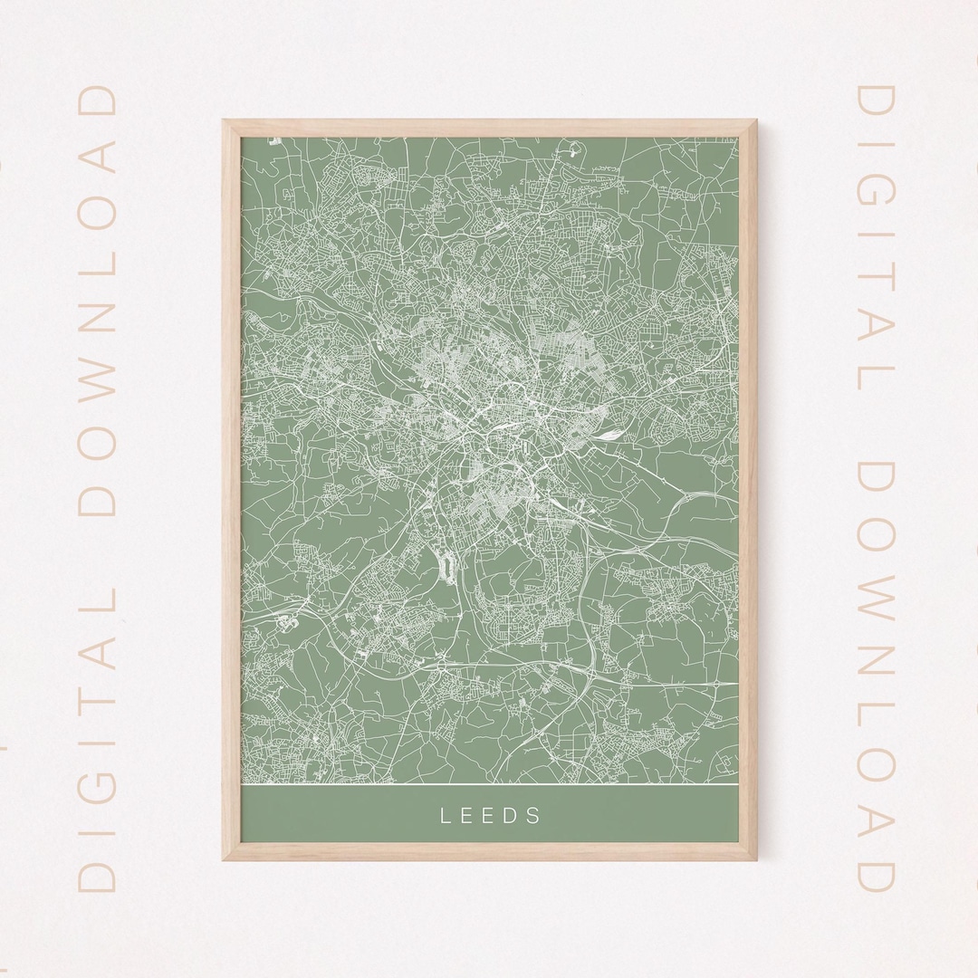 LEEDS MAP ART, Digital Download, Line Art City Map, Leeds England Map ...