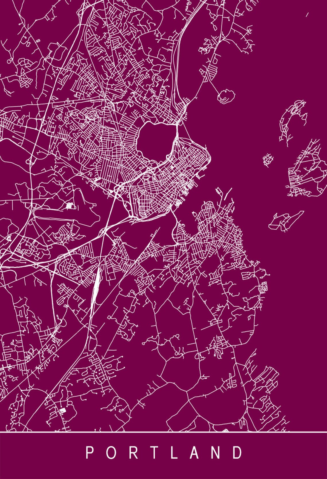 PORTLAND MAINE MAP Portland City Map Art High Quality | Etsy