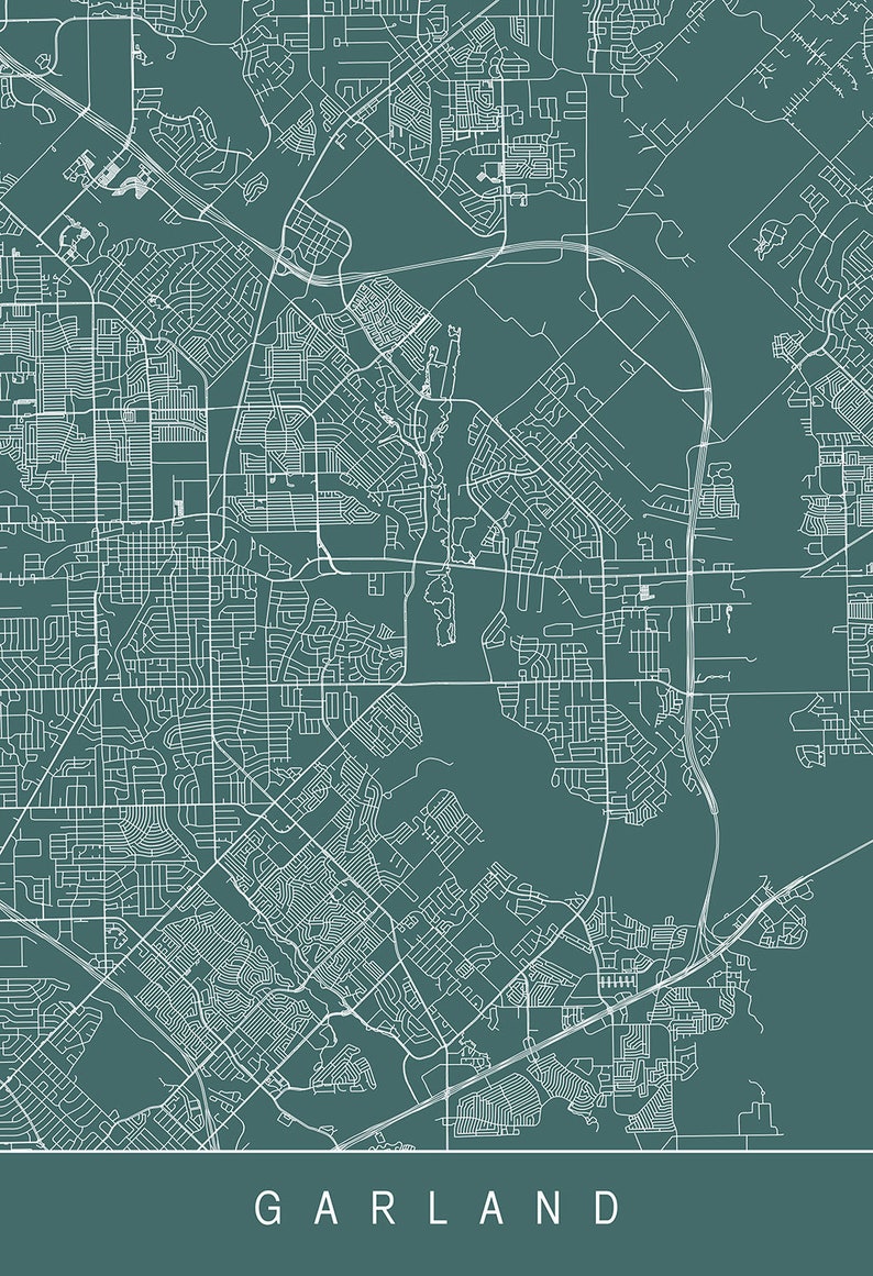 GARLAND CITY MAP Line Art City Map Road Map of Garland - Etsy