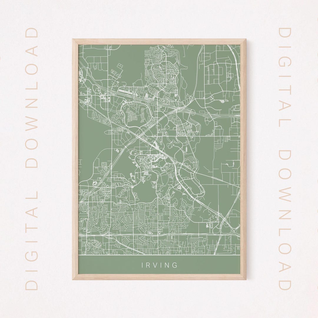 IRVING CITY MAP, Digital Download, Line Art City Map, Road Map of ...