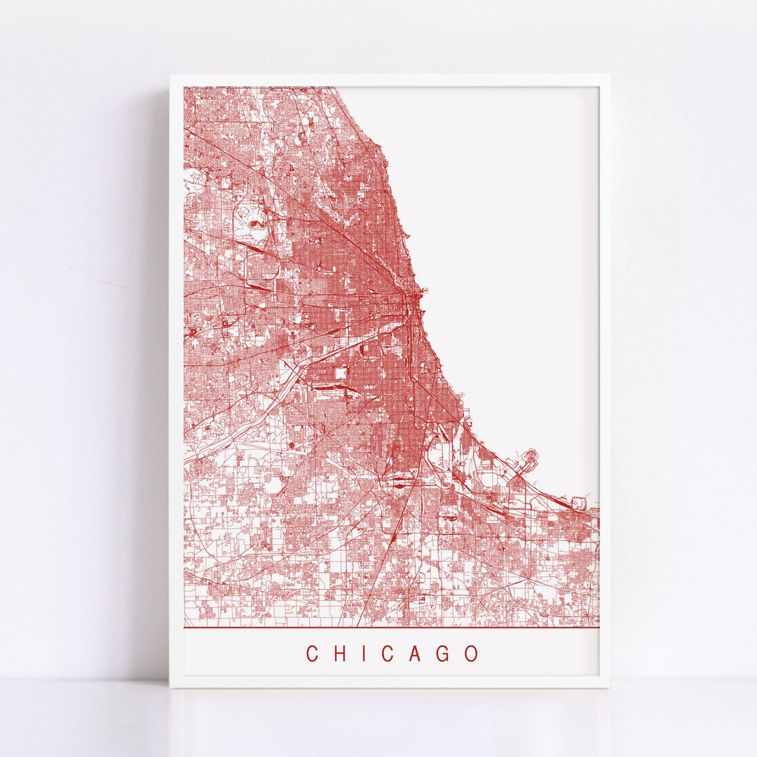 CHICAGO MAP - High Quality Giclee Print, Minimalist Chicago Art Print ...