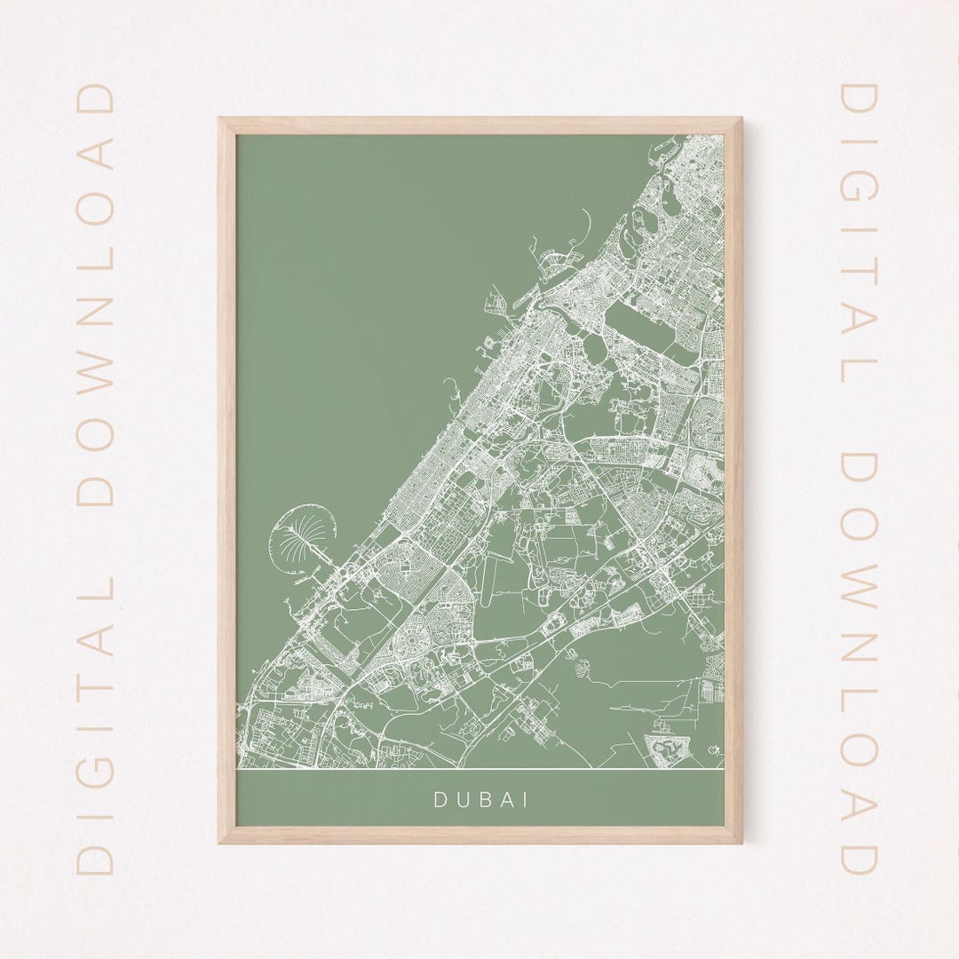 DUBAI CITY MAP, Digital Print, Line Art City Map, Dubai United Arab ...