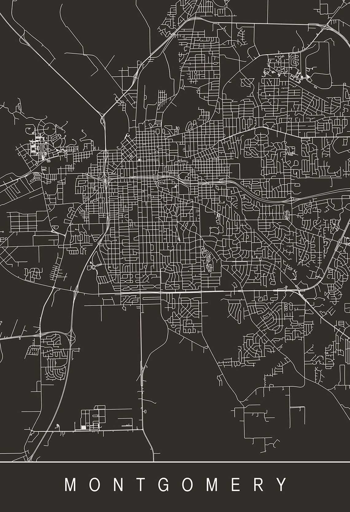 MONTGOMERY CITY MAP Line Art City Map Road Map of | Etsy