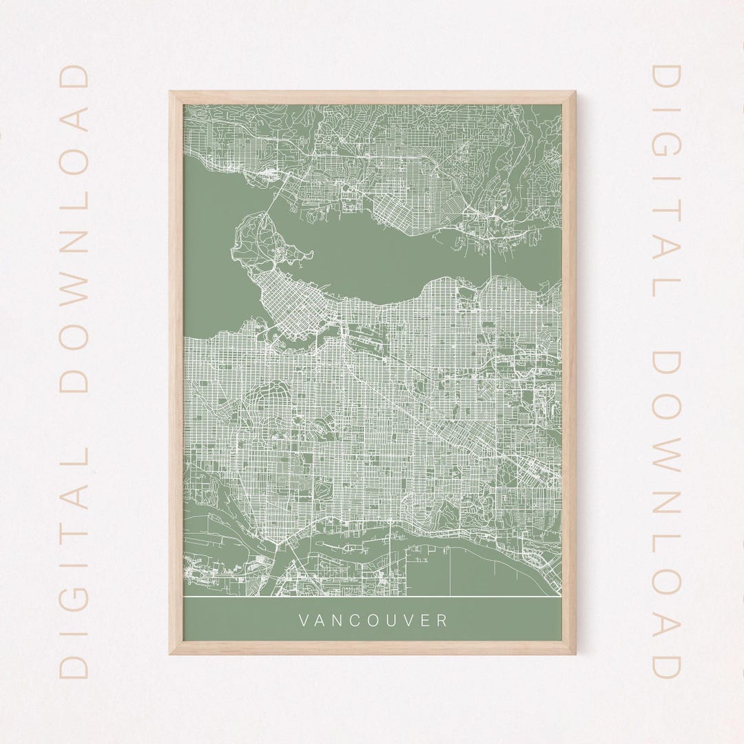 VANCOUVER CITY MAP Art Print -vancouver B.C. Map Art, High Quality ...