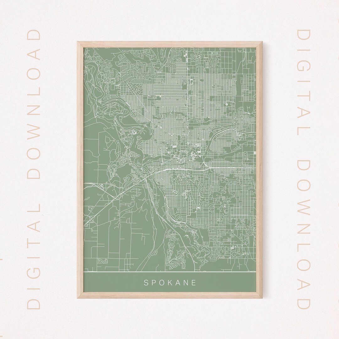 SPOKANE CITY MAP, Digital, Line Art City Map, Road Map of Spokane ...