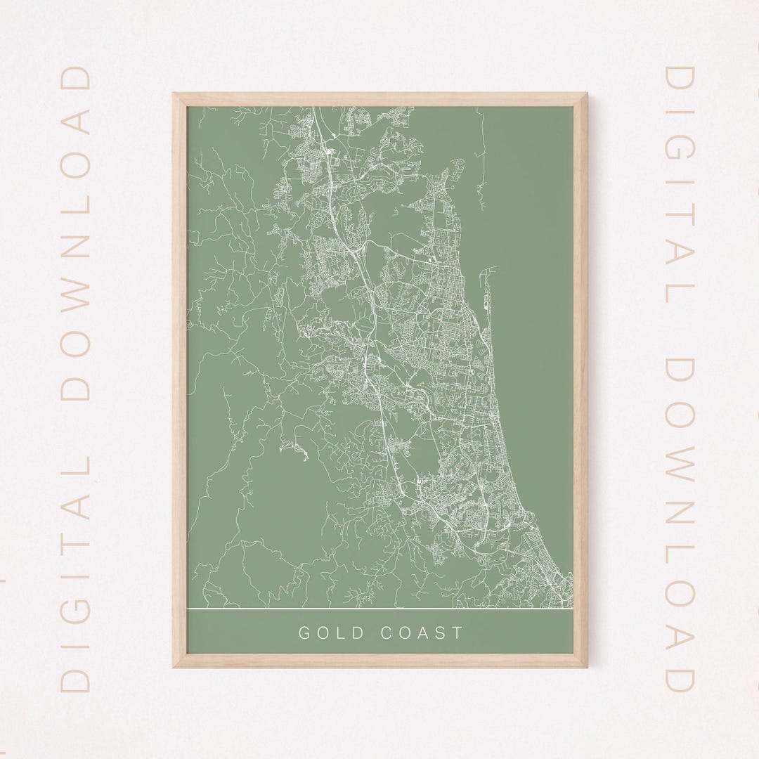 GOLD COAST City MAP, Digital Download, Line Art City Map, Gold Coast Australia Australian Map ...