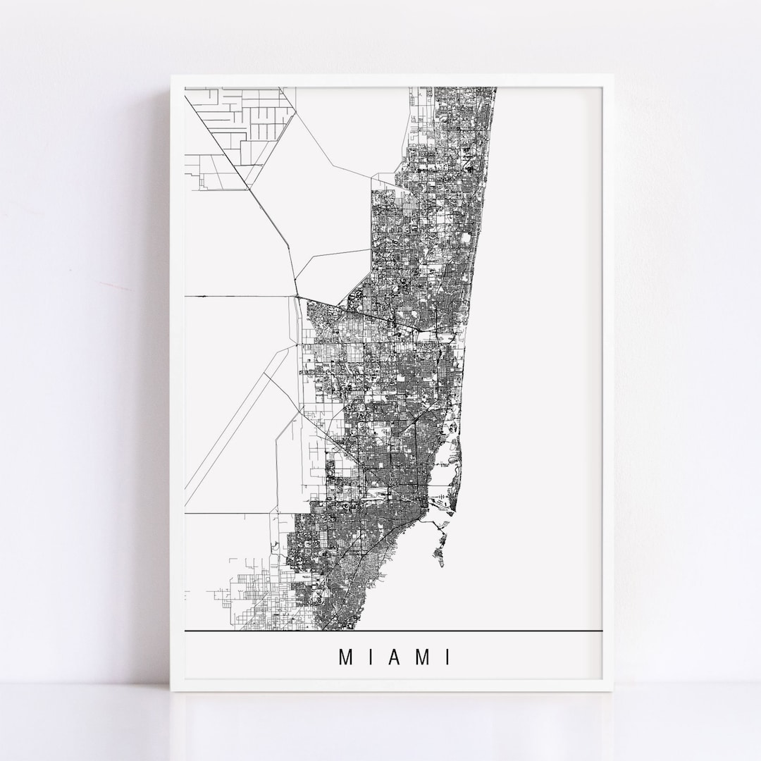 MIAMI MAP - High Quality Giclee Print, Minimalist Miami Art Print ...