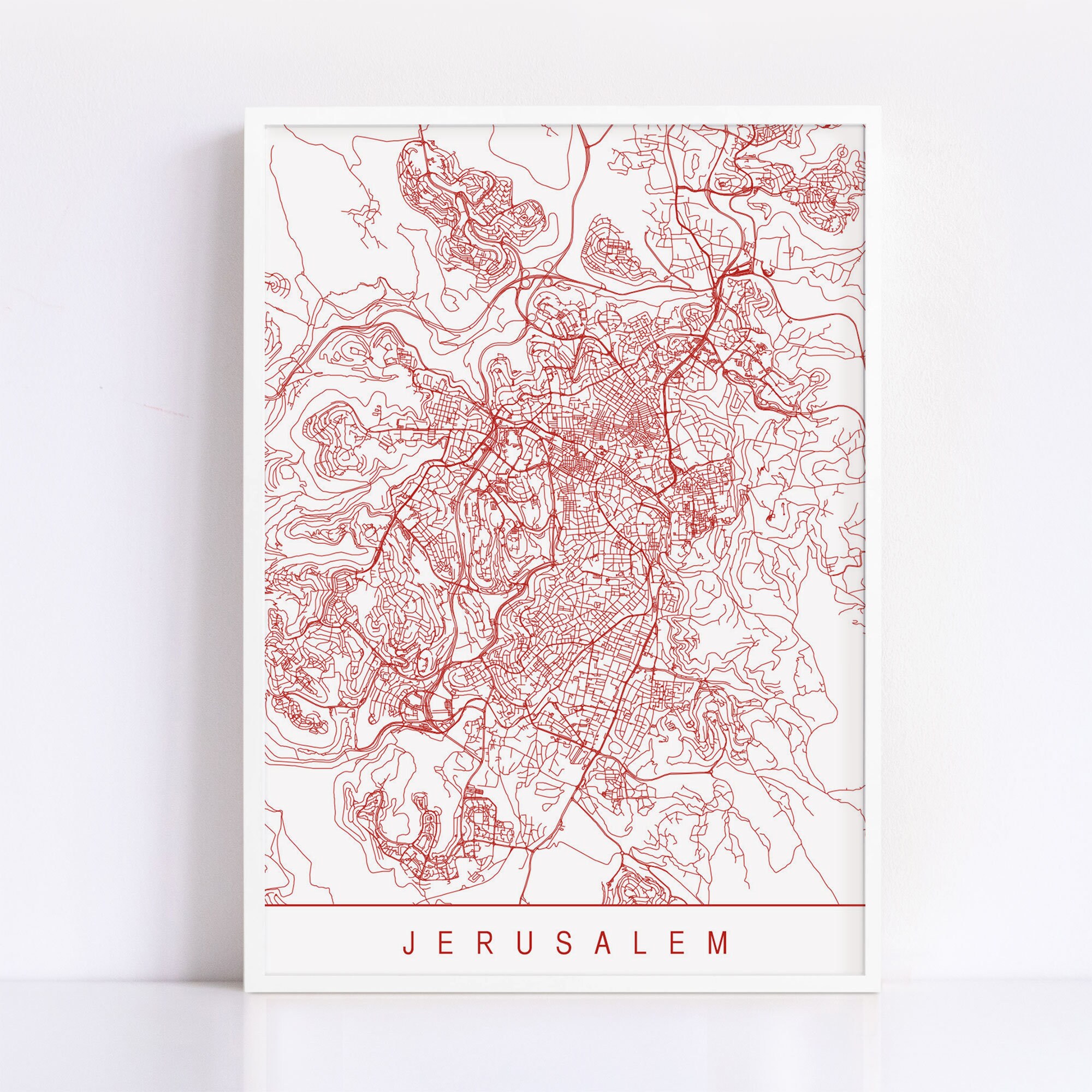 JERUSALEM MAP ART - High Quality Giclee Print, Minimalist Jerusalem Art ...