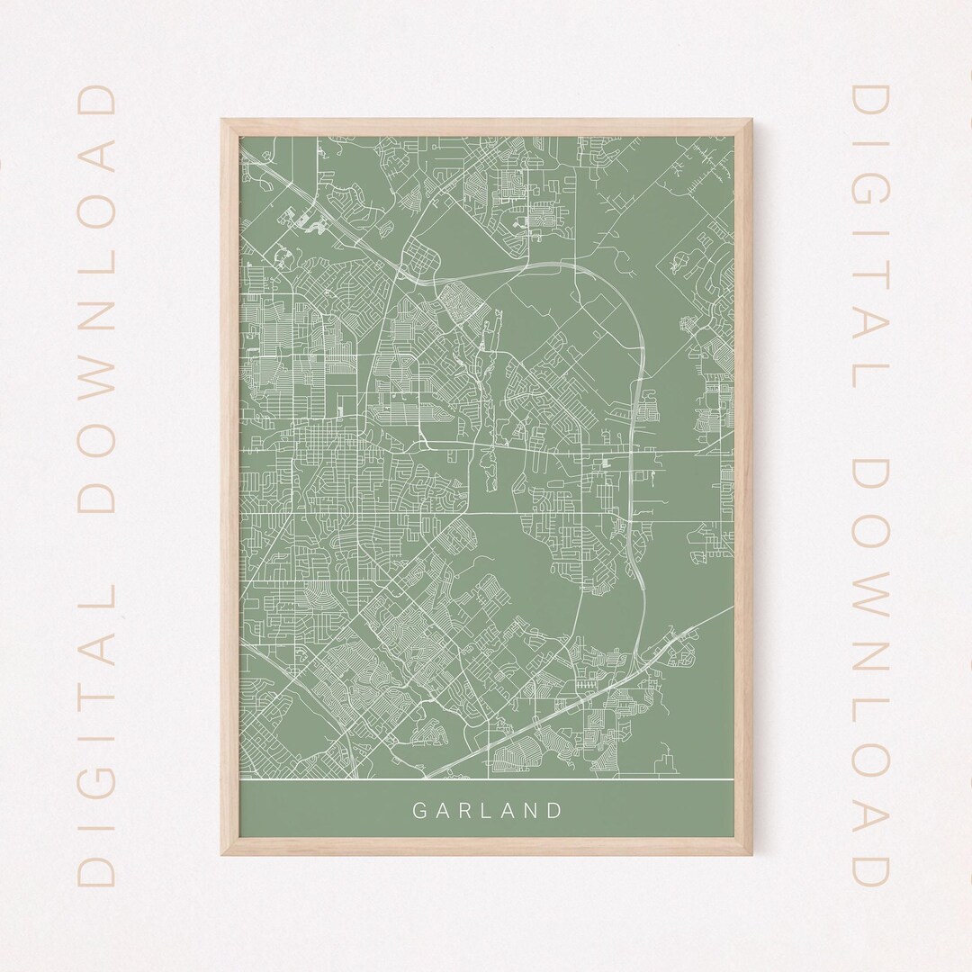 GARLAND CITY MAP, Digital, Line Art City Map, Road Map of Garland ...