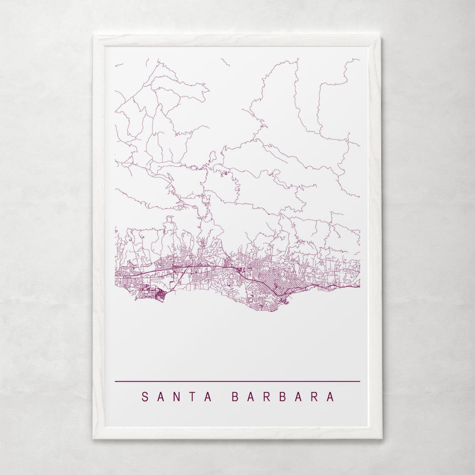 SANTA BARBARA MAP Minimalist Santa Barbara Art Print | Etsy