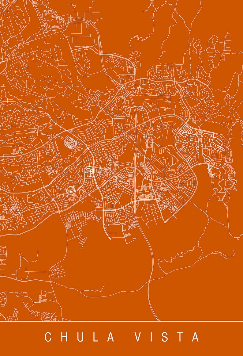 CHULA VISTA city MAP Line Art City Map Road Map of Chula | Etsy