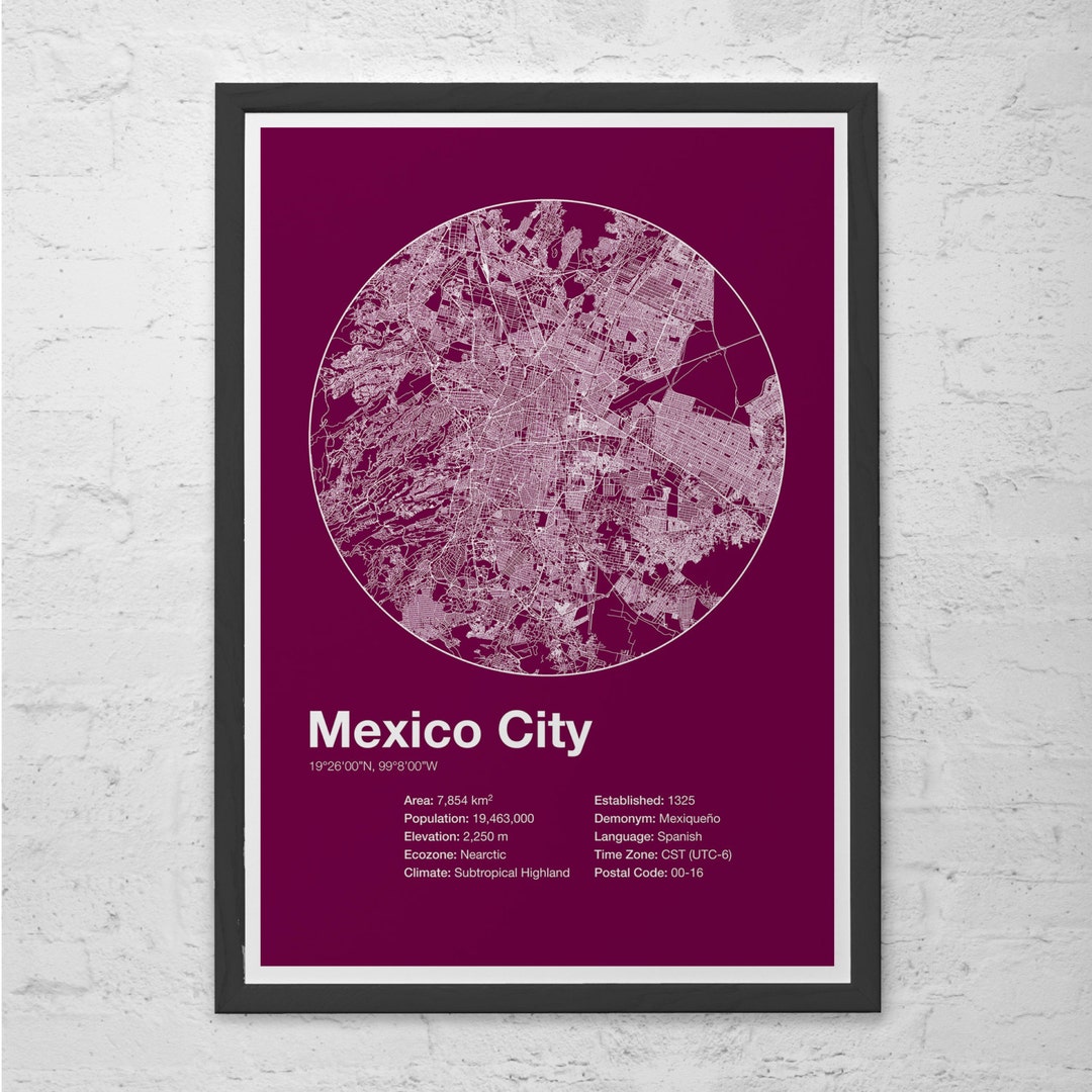 MEXICO INFO MAP - Mexico City, Mexico - Minimalist Map of Mexico City ...