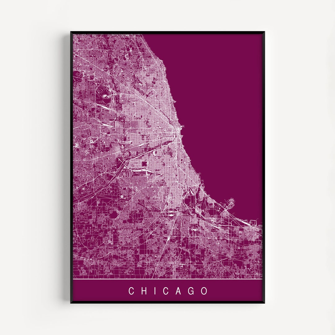 CHICAGO CITY MAP Art Print Line Art City Map Chicago Illinois Map Art ...