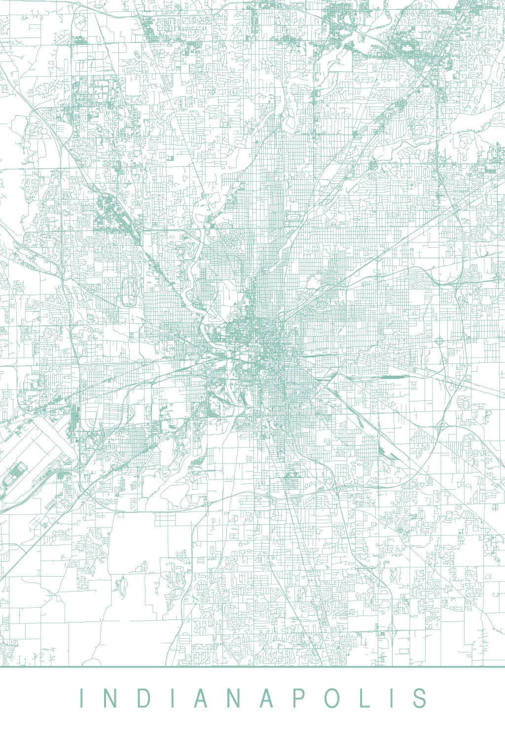 INDIANAPOLIS MAP ART High Quality Giclee Print Minimalist | Etsy
