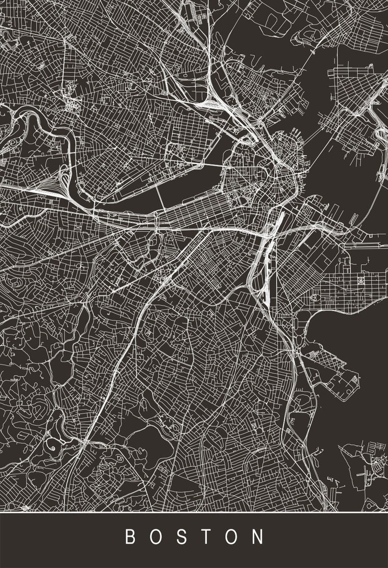 BOSTON CITY MAP Line Art City Map Road Map of Boston | Etsy
