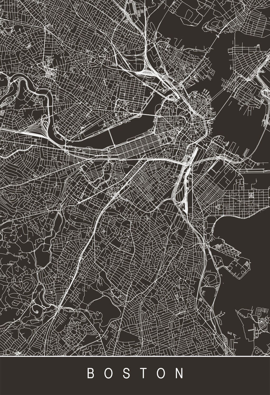 BOSTON CITY MAP Line Art City Map Road Map of Boston - Etsy