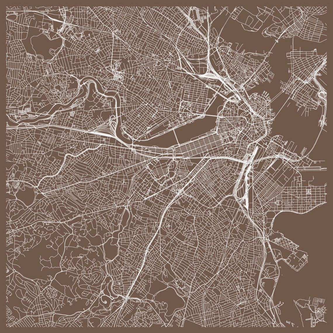 BOSTON CITY MAP Boston Map Print Minimalist City Map Wall Art | Etsy