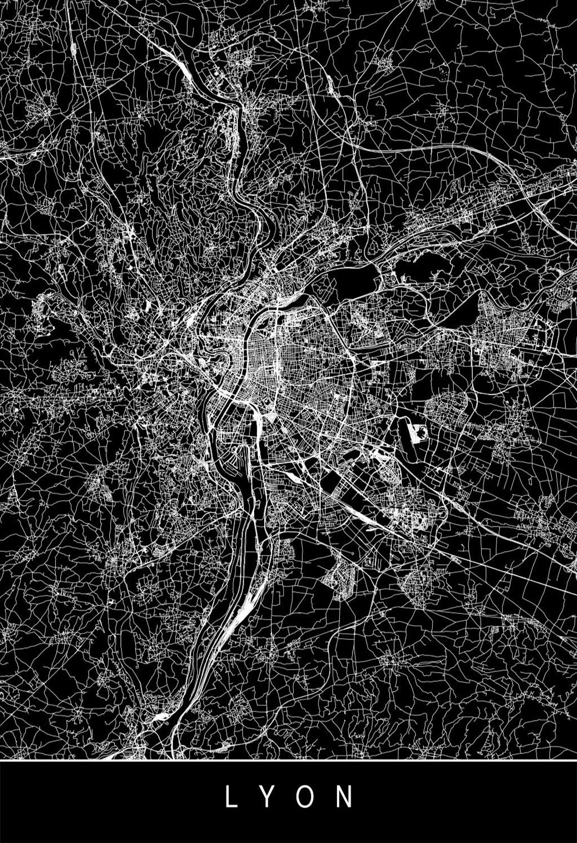 LYON CITY MAP Line Art City Map Road Map of Lyon | Etsy
