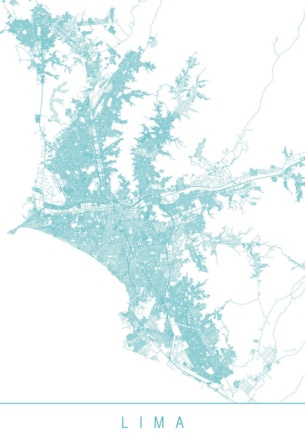 LIMA MAP - High Quality Giclee Print, Minimalist Lima Art Print ...