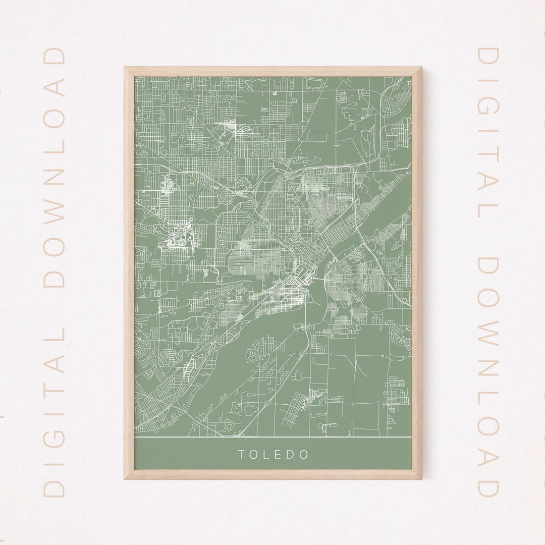 TOLEDO CITY MAP, Digital Download, Line Art City Map, Road Map of ...