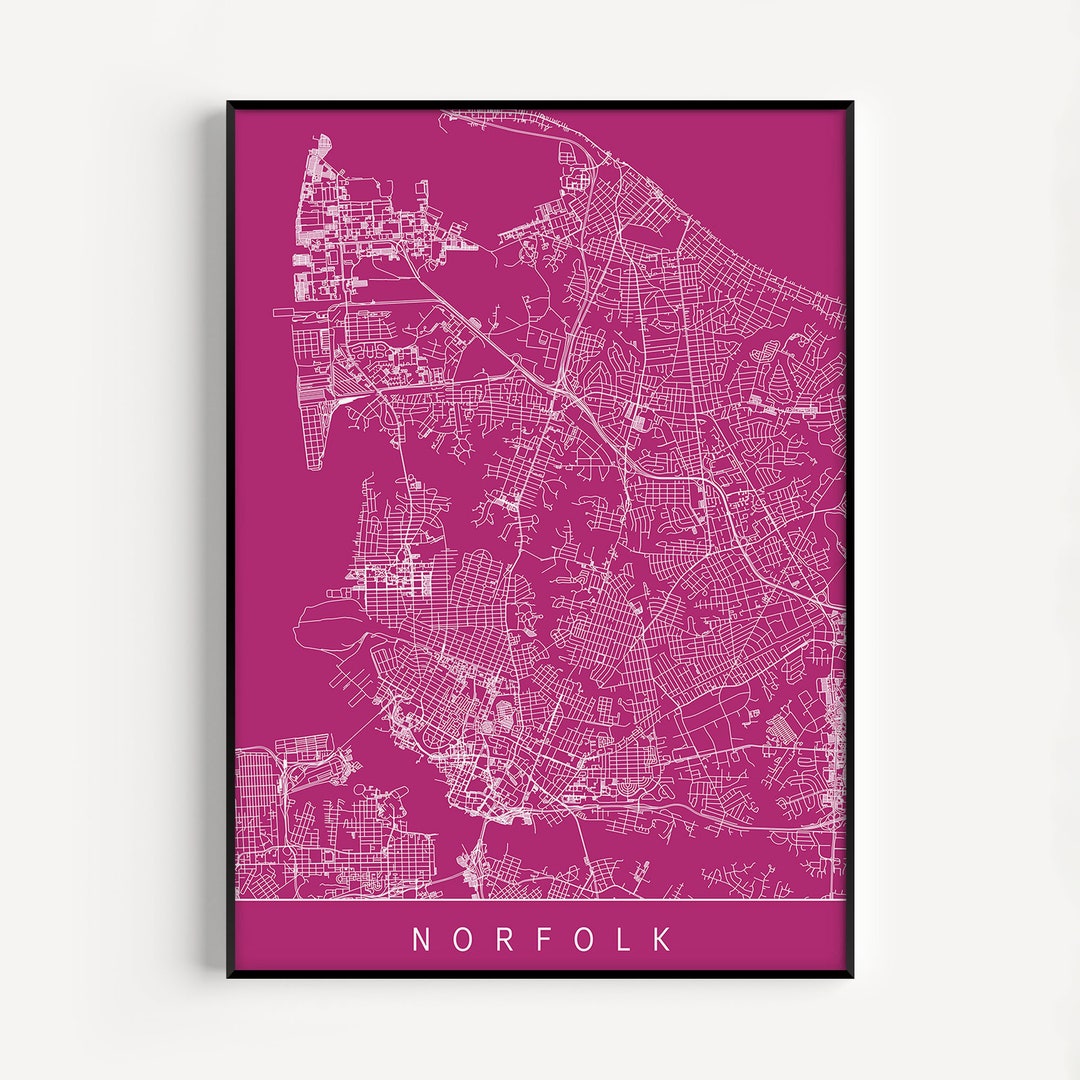 NORFOLK CITY MAP, Line Art City Map, Road Map of Norfolk, Virginia Map ...