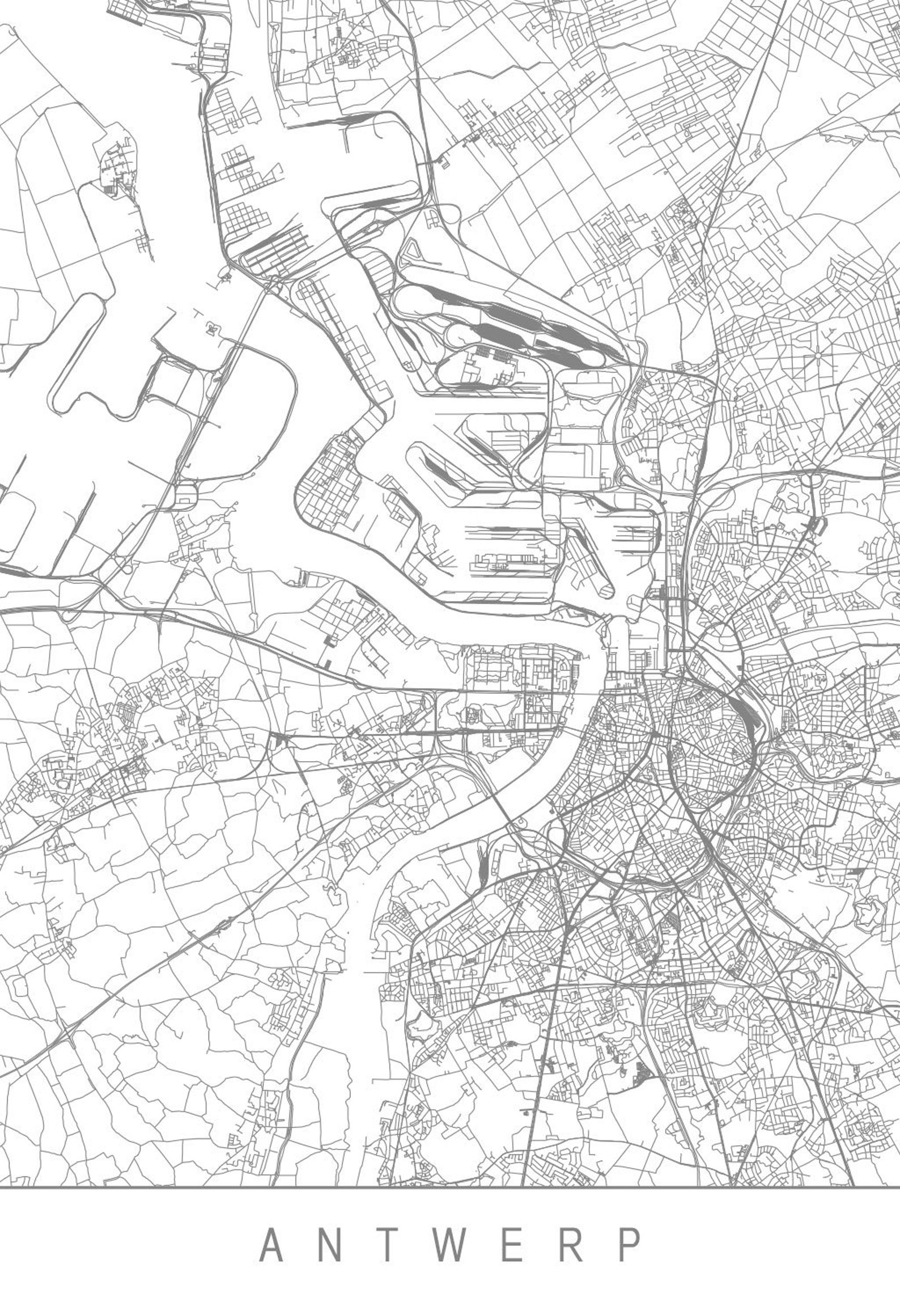 ANTWERP MAP - High Quality Giclee Print, Minimalist Antwerp Art Print ...