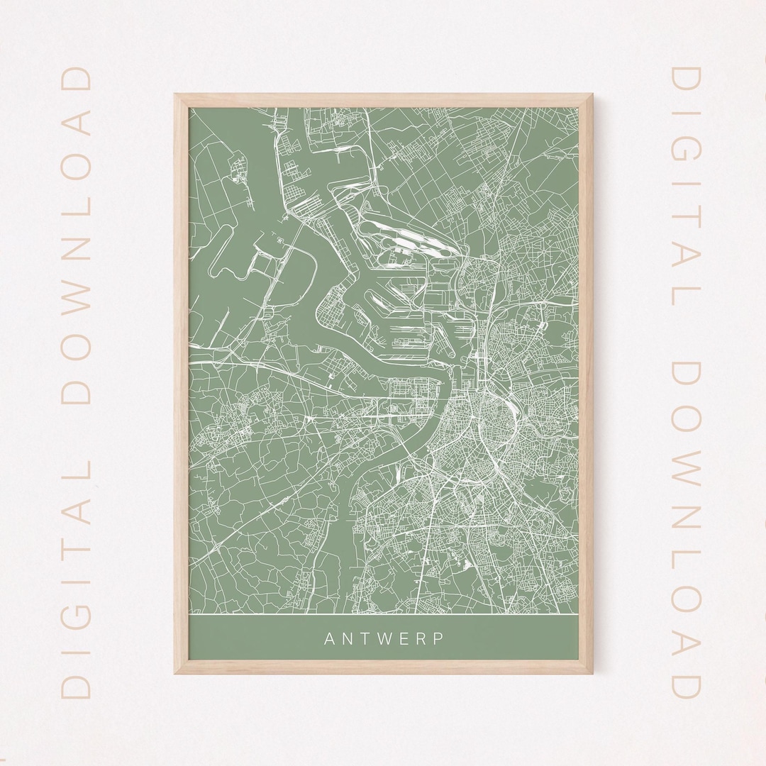 ANTWERP CITY MAP Digital Download, Line Art City, Road Map of Antwerp ...
