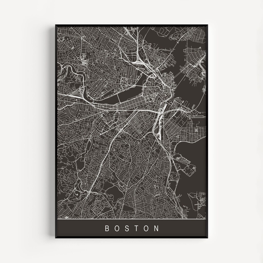 BOSTON CITY MAP Line Art City Map Road Map of Boston Minimalist City ...