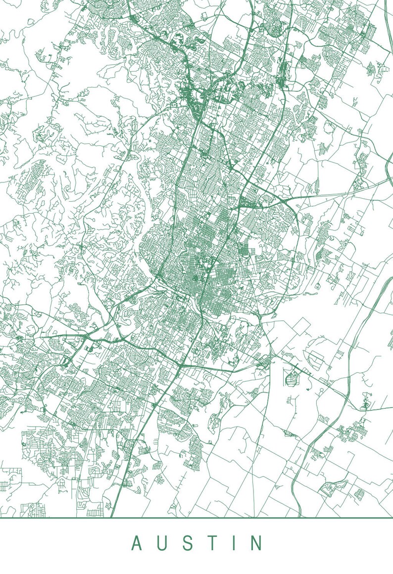 AUSTIN MAP - High Quality Giclee Print, Minimalist Austin Art Print ...