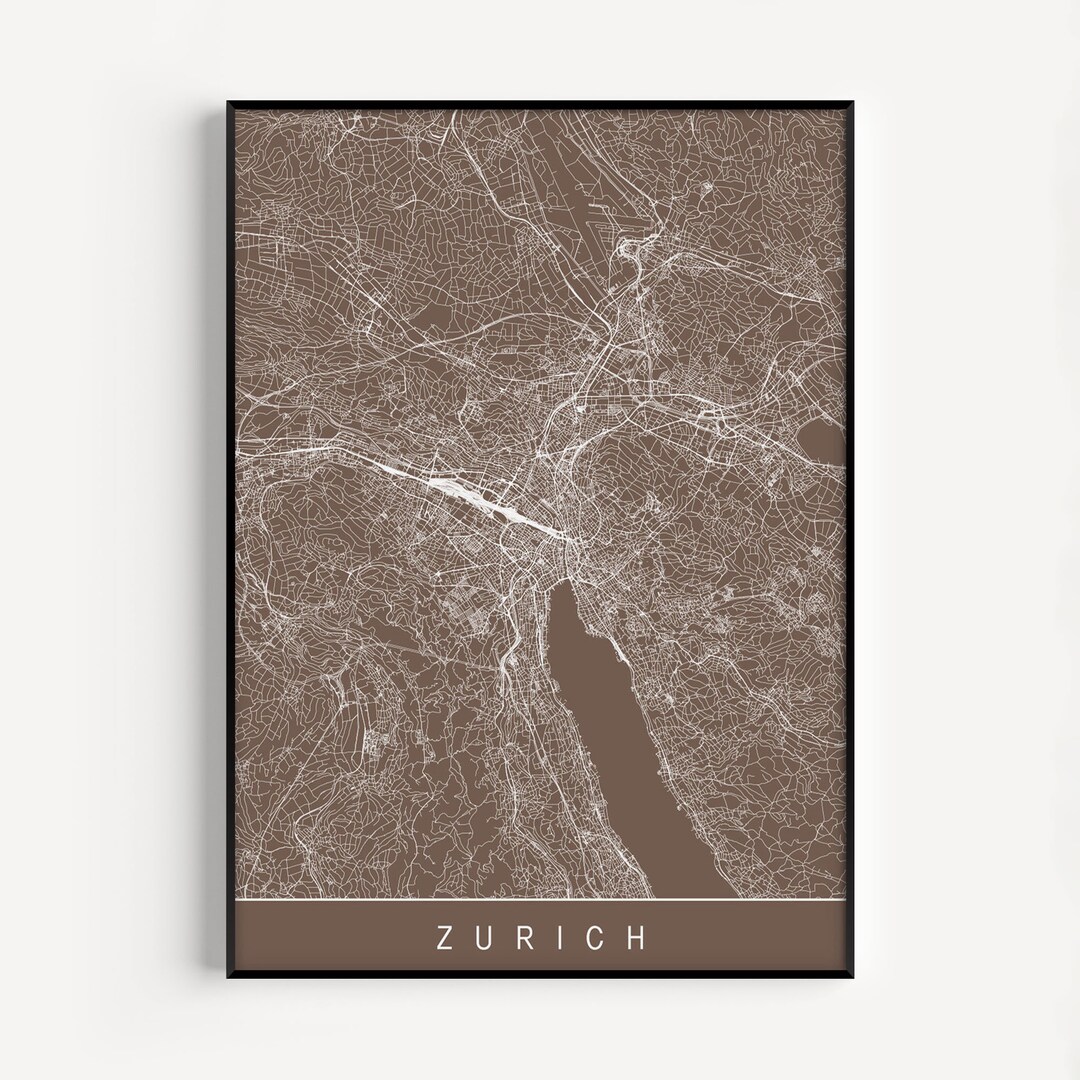 ZURICH CITY MAP Art Print Zurich Switzerland Map Art High Quality ...