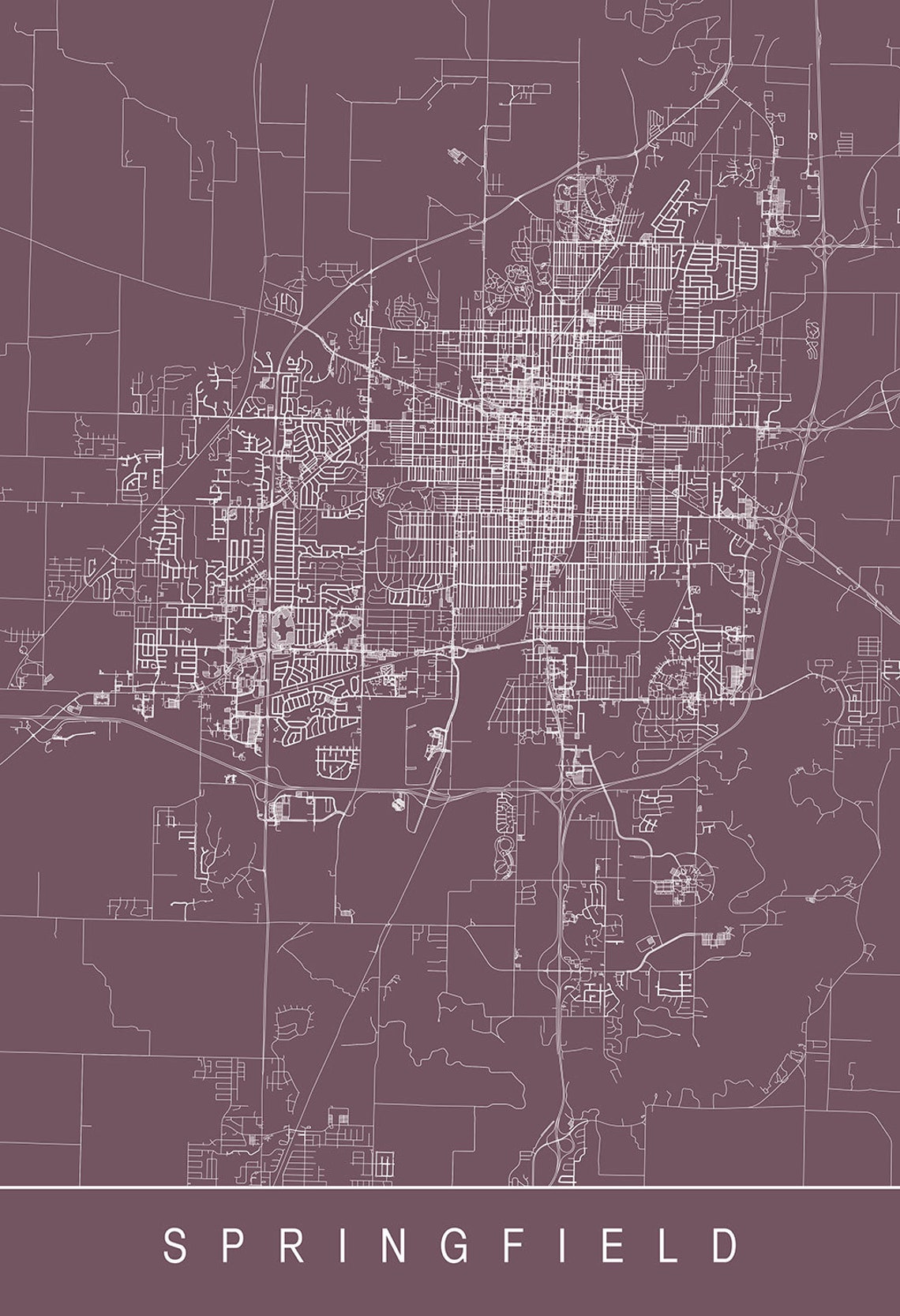 SPRINGFIELD CITY MAP Line Art City Map Road Map of | Etsy
