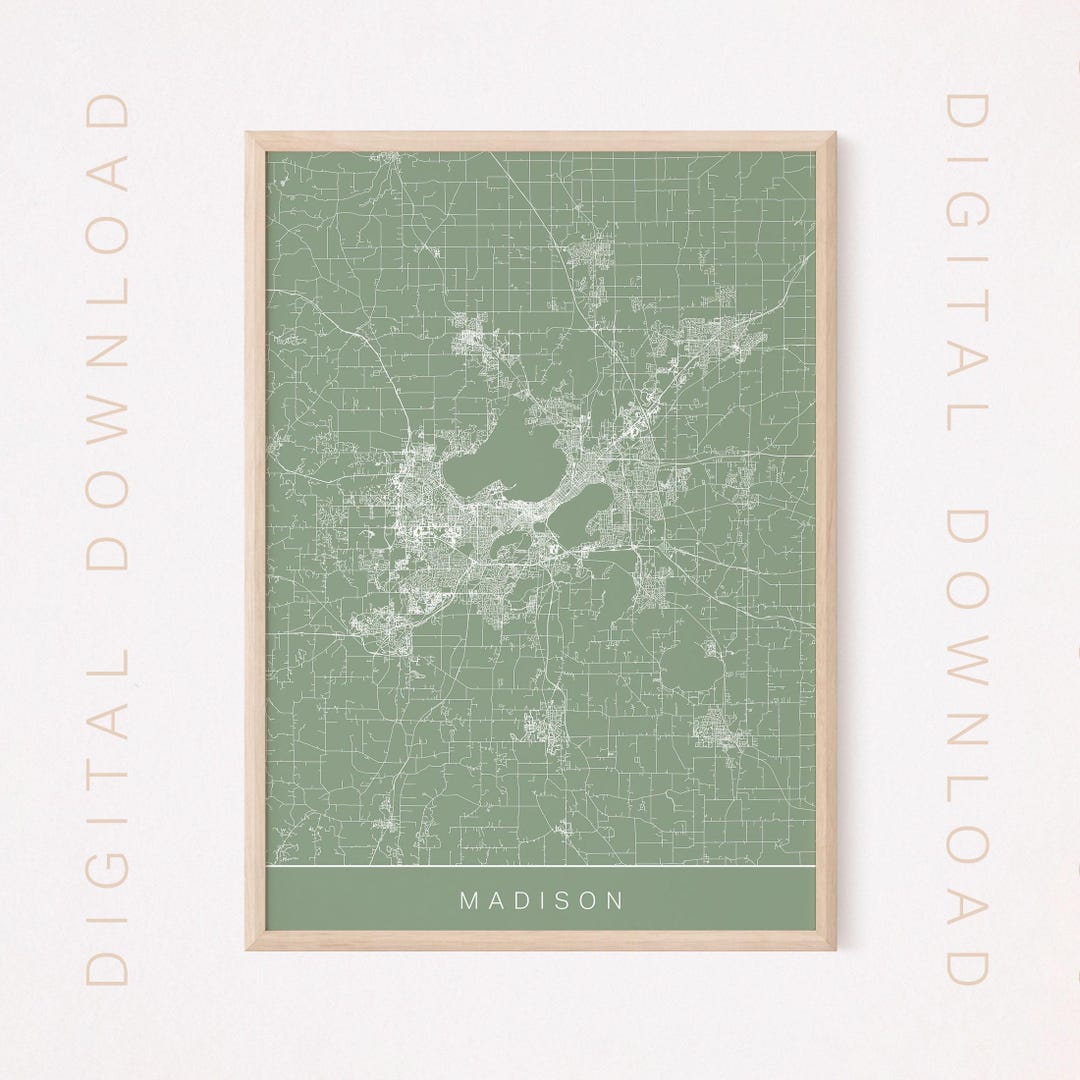 MADISON MAP, Printable Download, Line Art City Map, Madison Wisconsin ...